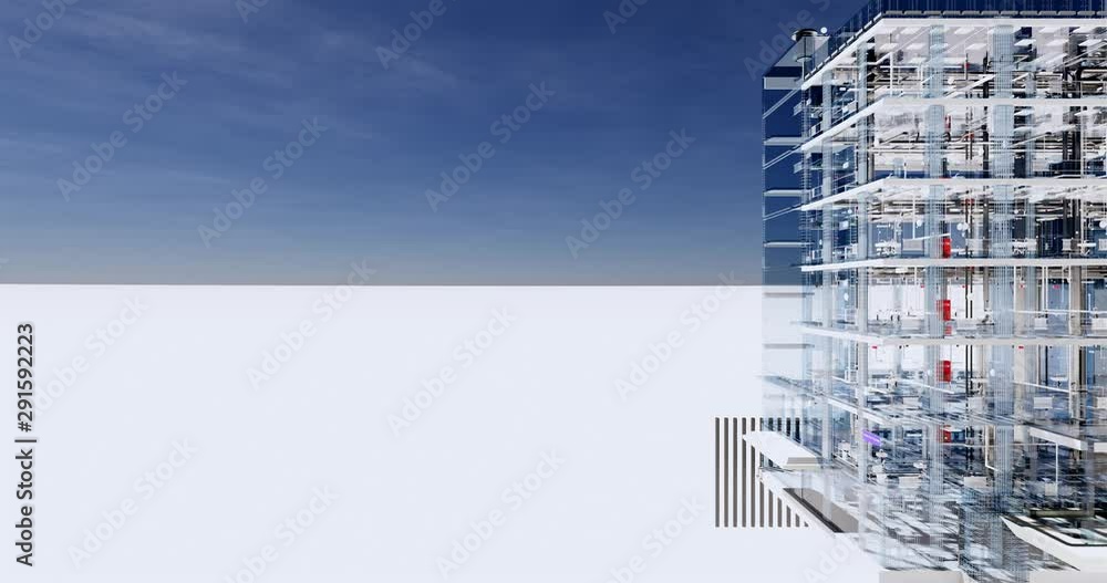 Visualization of a BIM model of an office building with transparent ...