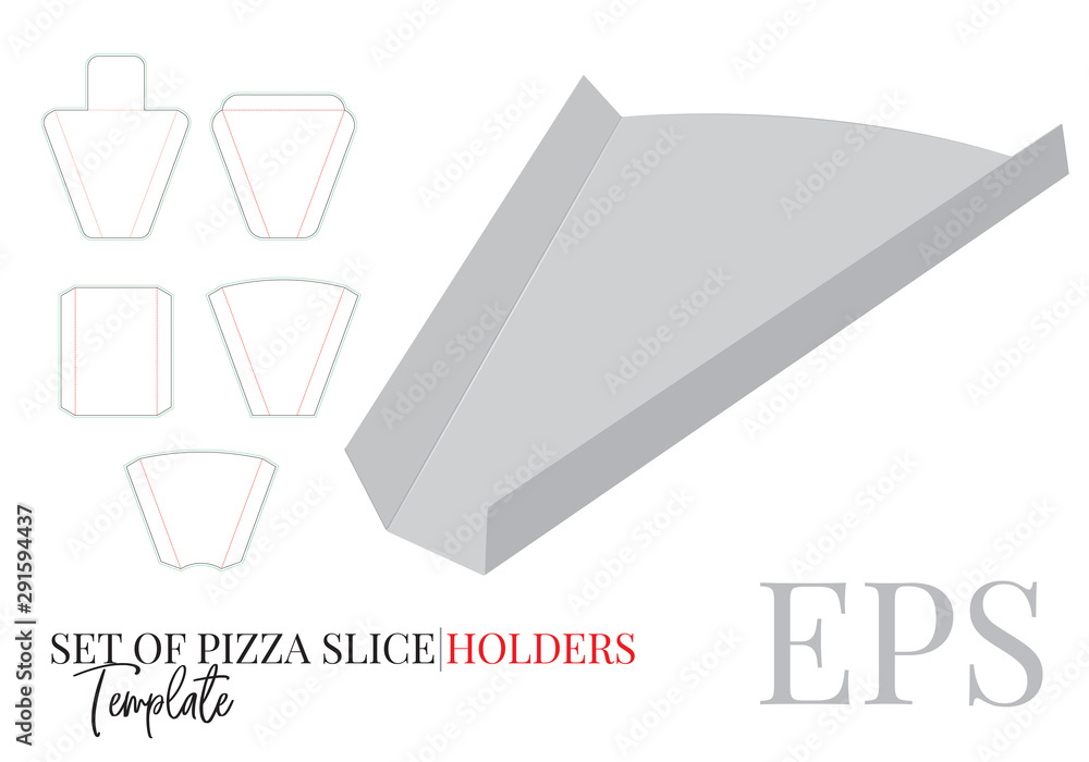 Vecteur Stock Pizza Slice Holder Vector, template with die cut / laser cut lines. Set with ...