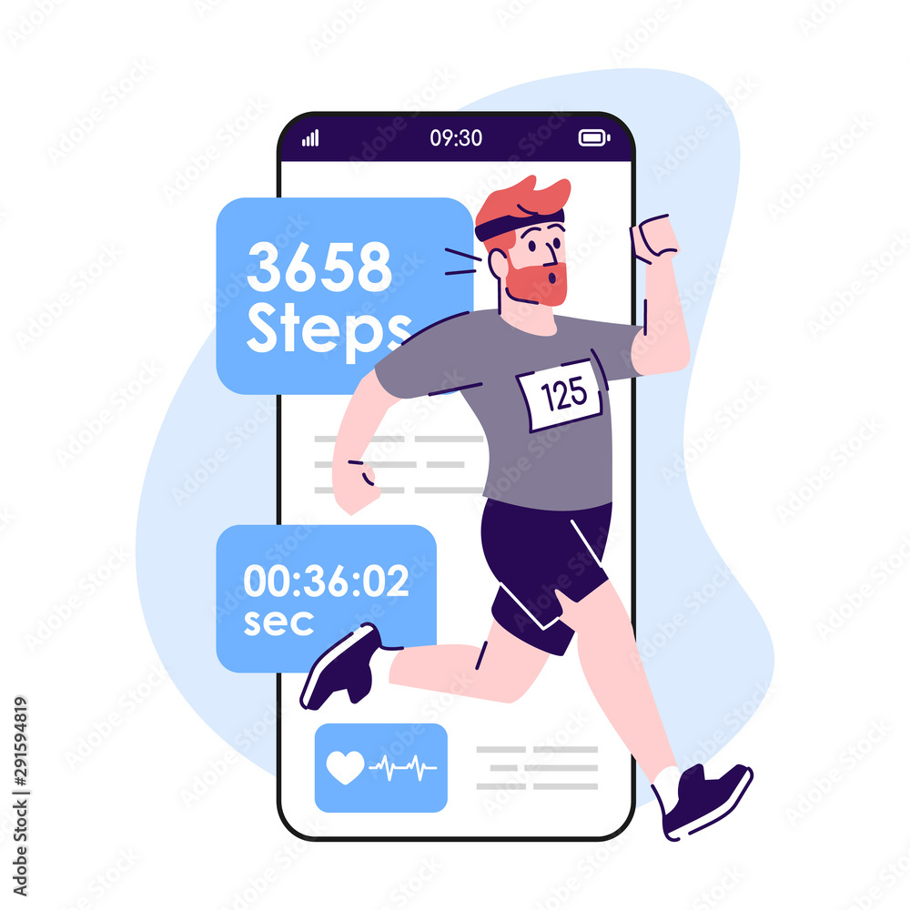Marathon training smartphone interface vector template. Mobile app page ...