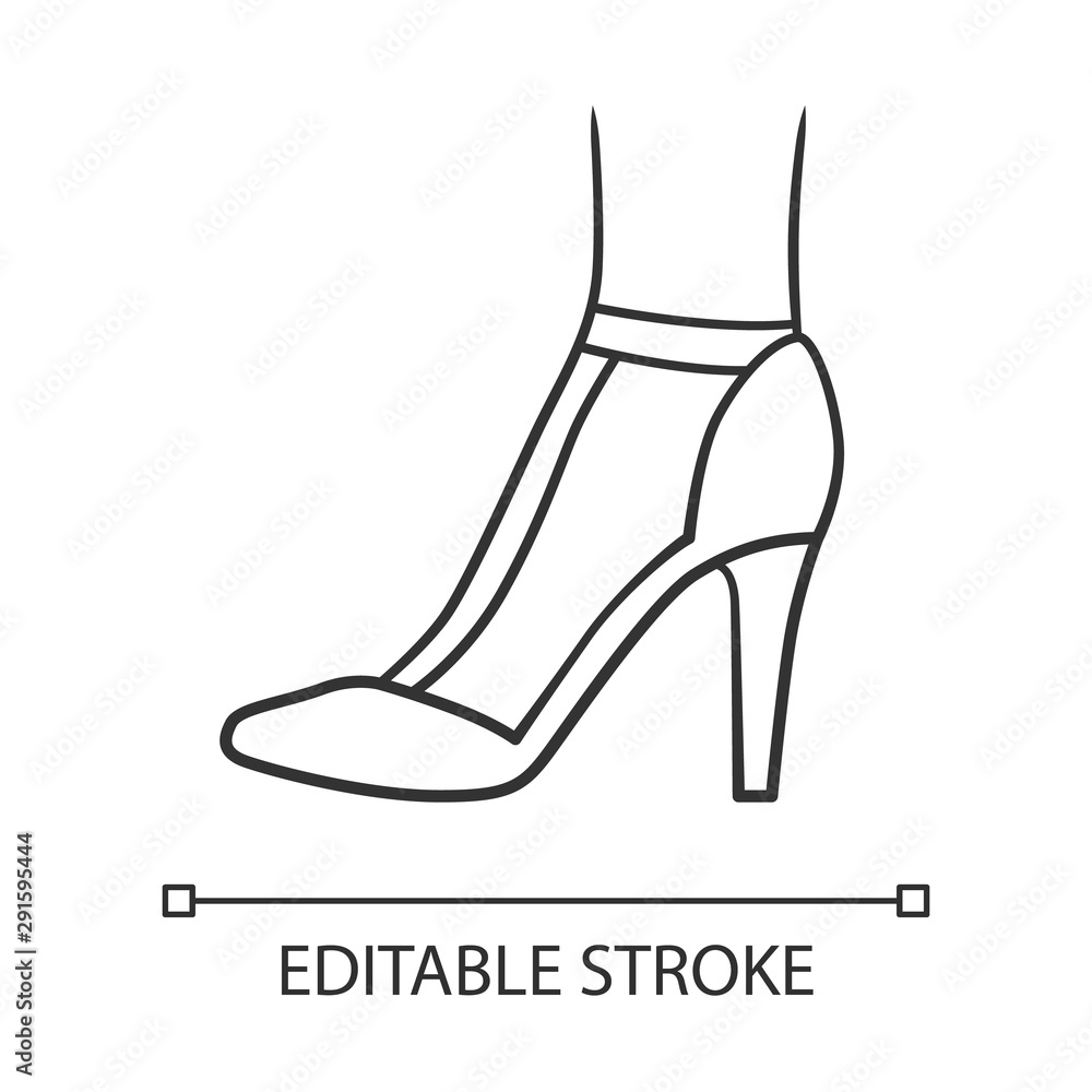T-strap high heels linear icon. Woman stylish retro footwear design ...
