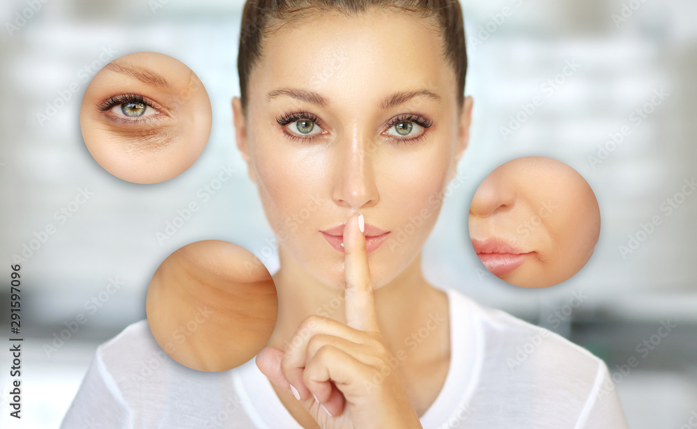 Aging. Mature woman-young woman.Face with skin problem.Showing photos ...