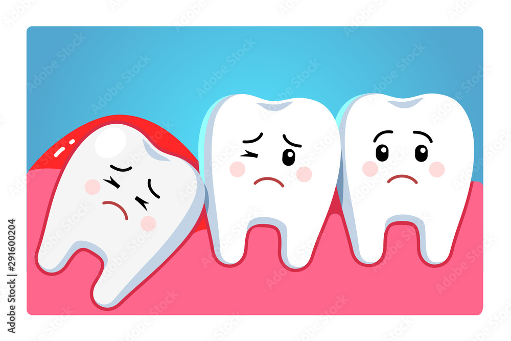 Wisdom tooth character, third molar tooth problem Stock Vector | Adobe ...