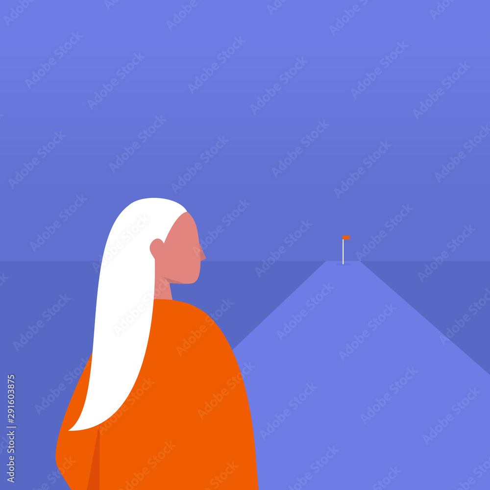 Achievement. Red flag on the horizon. Aim. Target. Mission. Perspective ...