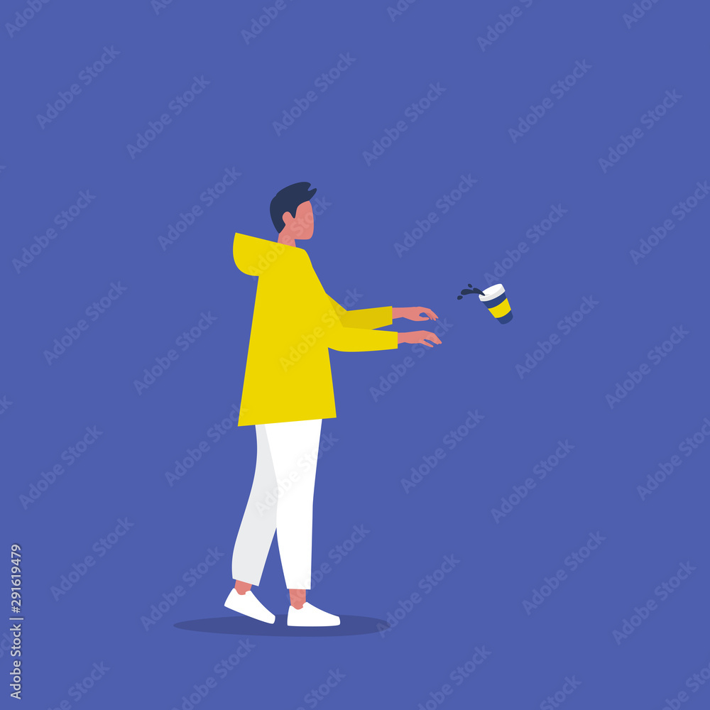 Male Character addicted to coffee. Conceptual illustration. Zombie walk ...