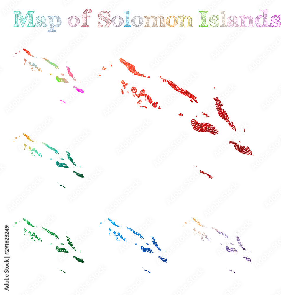 Hand-drawn map of Solomon Islands. Colorful country shape. Sketchy Solomon Islands maps ...