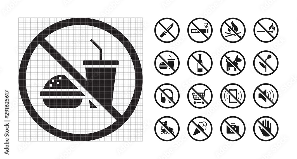 High quality prohibition signs collection isolated on white. Urban ...