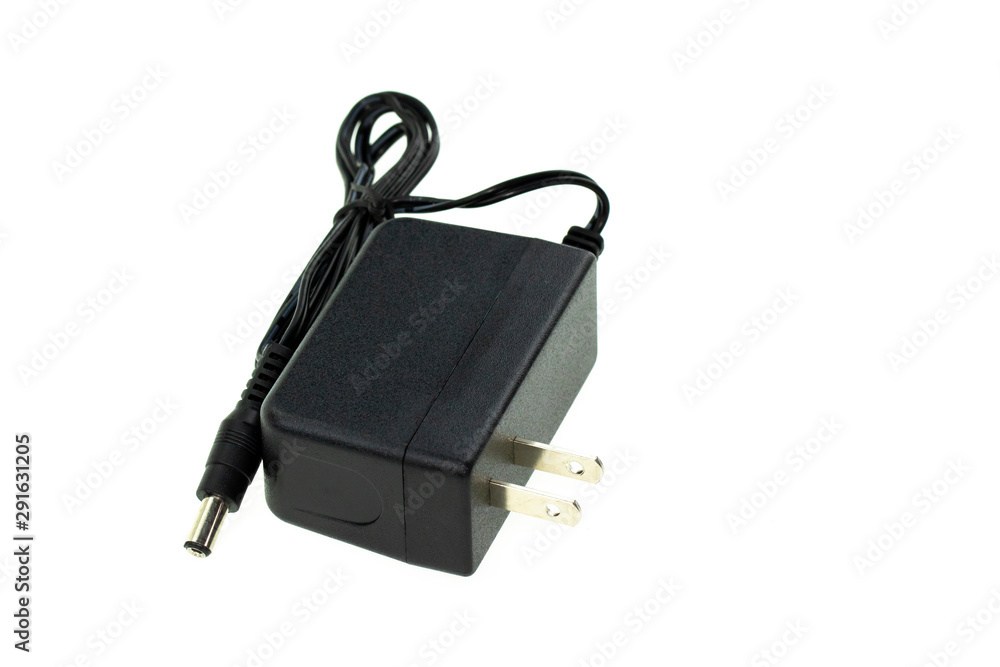 Image of Black Electric power adapter isolated on white background ...