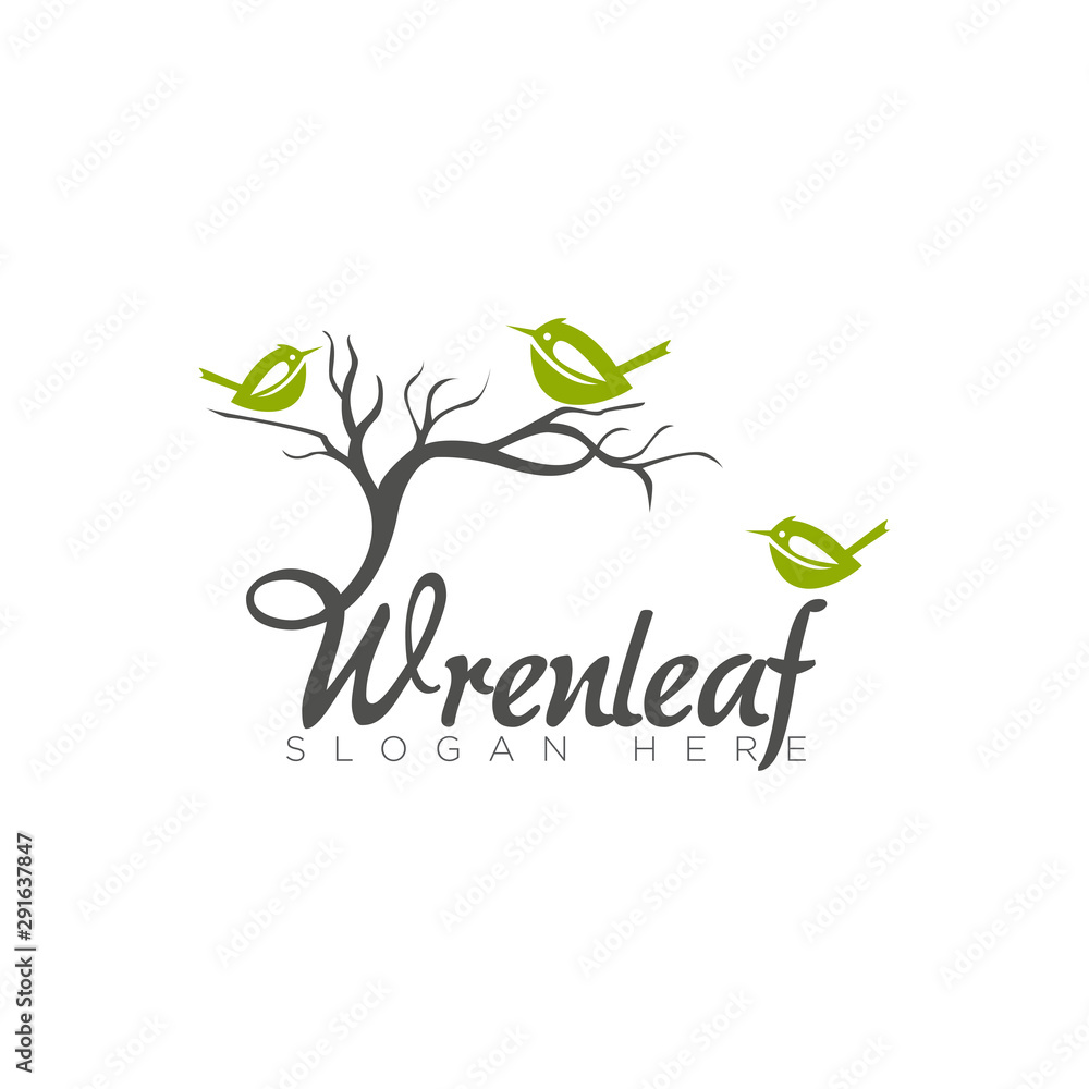 logo wrenleaf, unique wren and leaf for enviromental vektor Stock ...