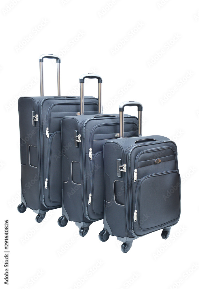 Set of black suitcases large, medium and small isolated on white ...