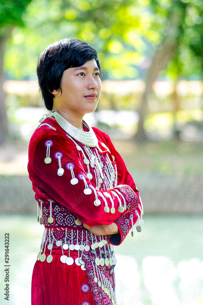 Hmong young man with traditional clothes costumes in the Park. Stock ...