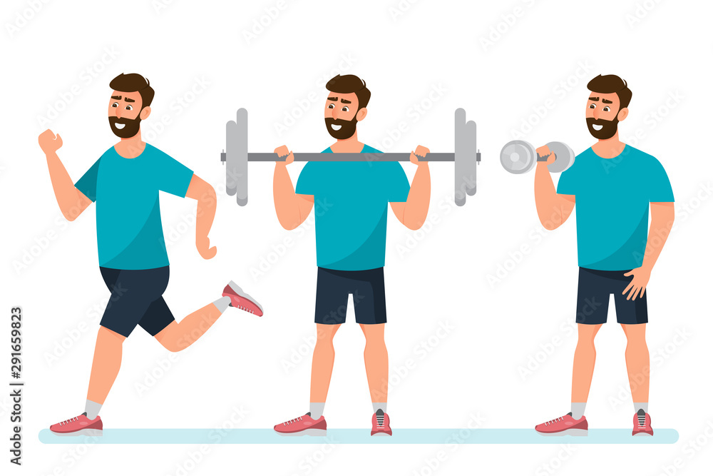 set of man exercise in the gym on a white background Stock Vector ...
