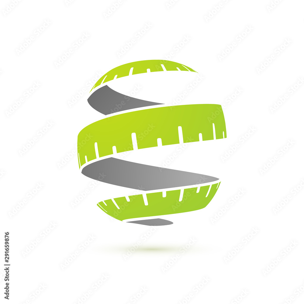 Fitness vector logo concept. Stylized isolated green measuring tape ...