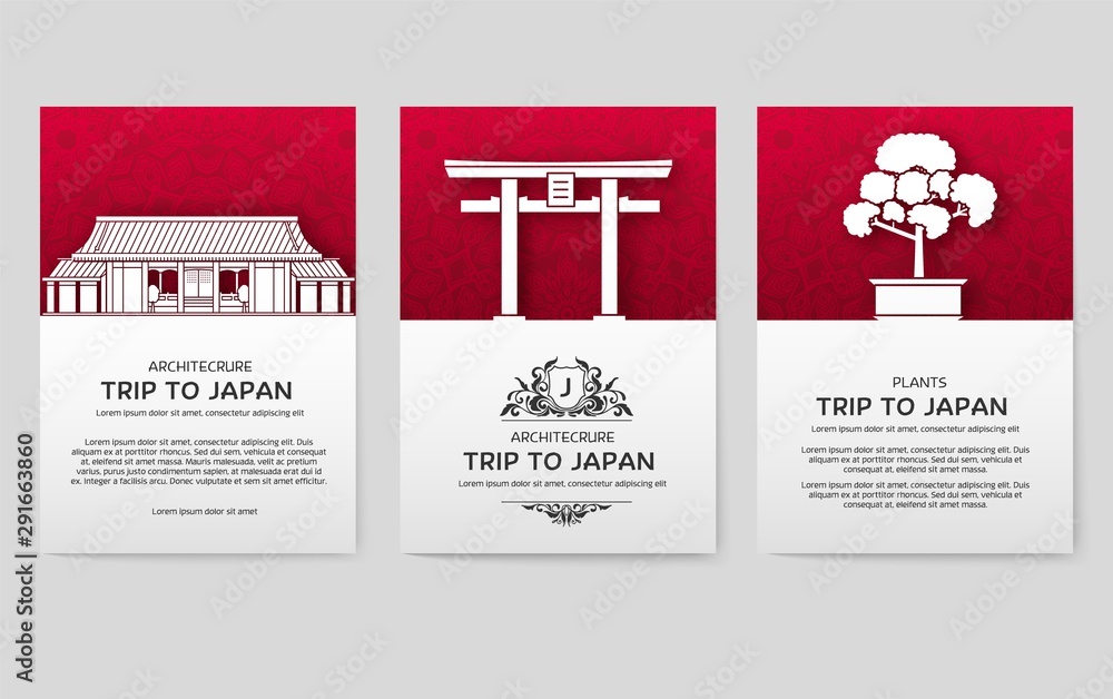 Set of Japan country ornament illustration concept. Art traditional ...