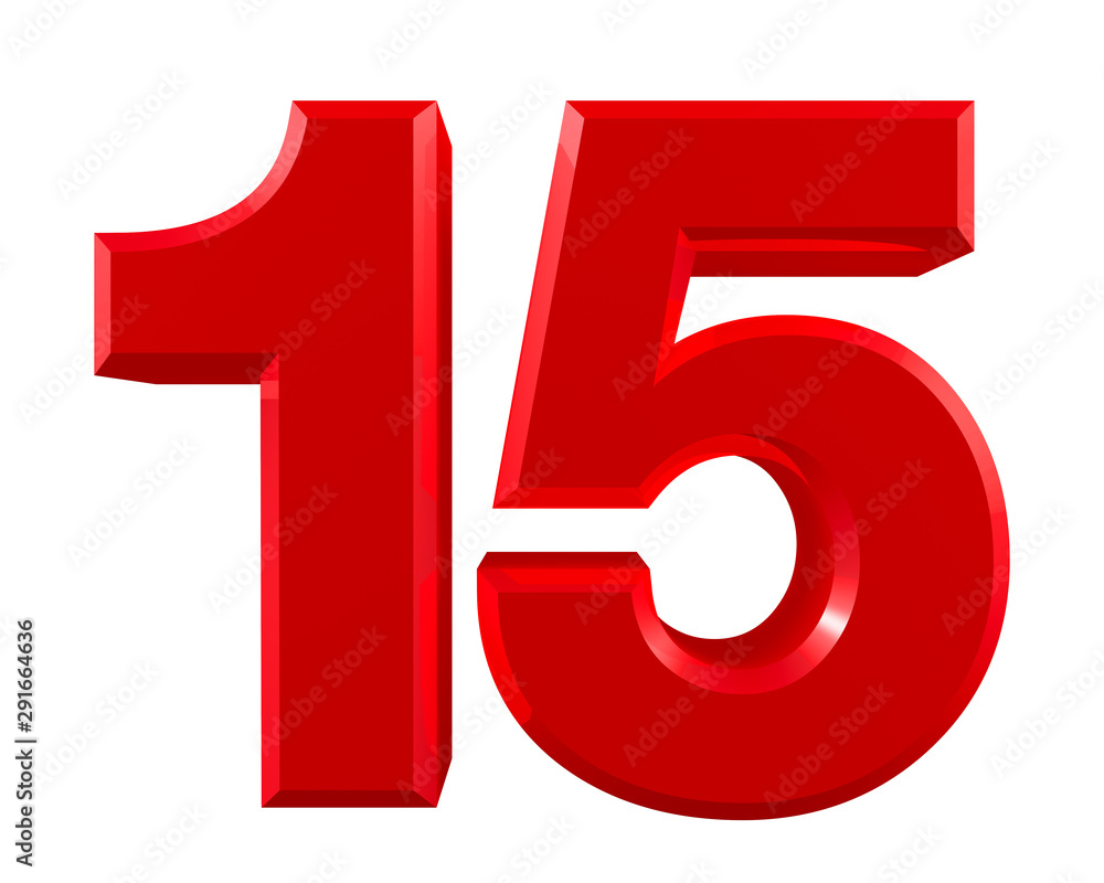Red numbers 15 on white background illustration 3D rendering Stock ...