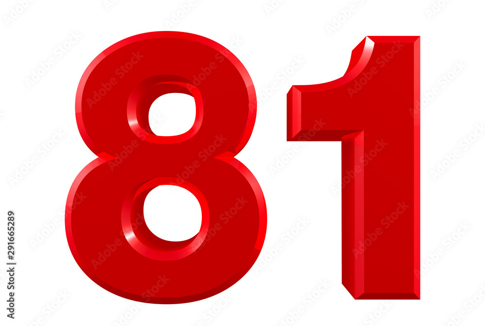 Red numbers 81 on white background illustration 3D rendering Stock ...