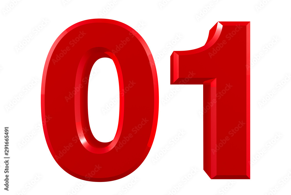 Red numbers 01 on white background illustration 3D rendering Stock ...