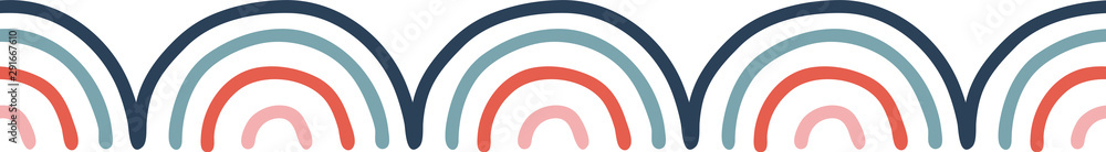 Seamless vector border divider Art Deco rainbow half circle doodle ...