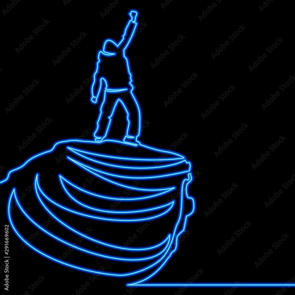 Continuous line drawing man on top neon concept Stock Vector | Adobe Stock