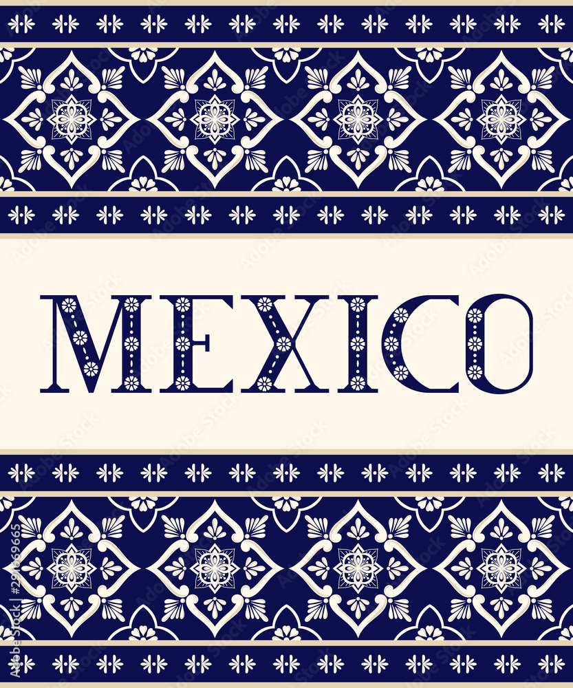 Mexico ceramic floral letters typography vector. Mexican talavera tile ...