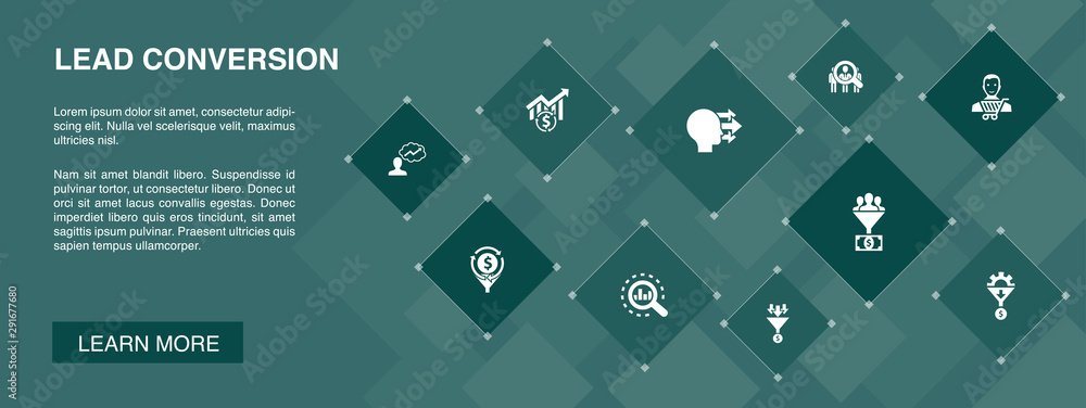 lead conversion banner 10 icons concept.sales, analysis, prospect ...