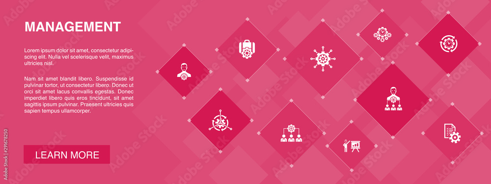 Management banner 10 icons concept.manager, control, organization ...
