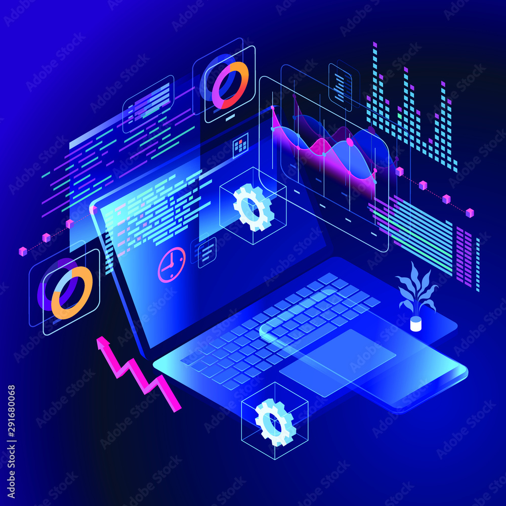 А team of people build a chart and graphs. Concept of the idea of ...