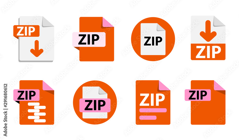 Collection of vector icons ZIP. File format extensions icons. 8 ...