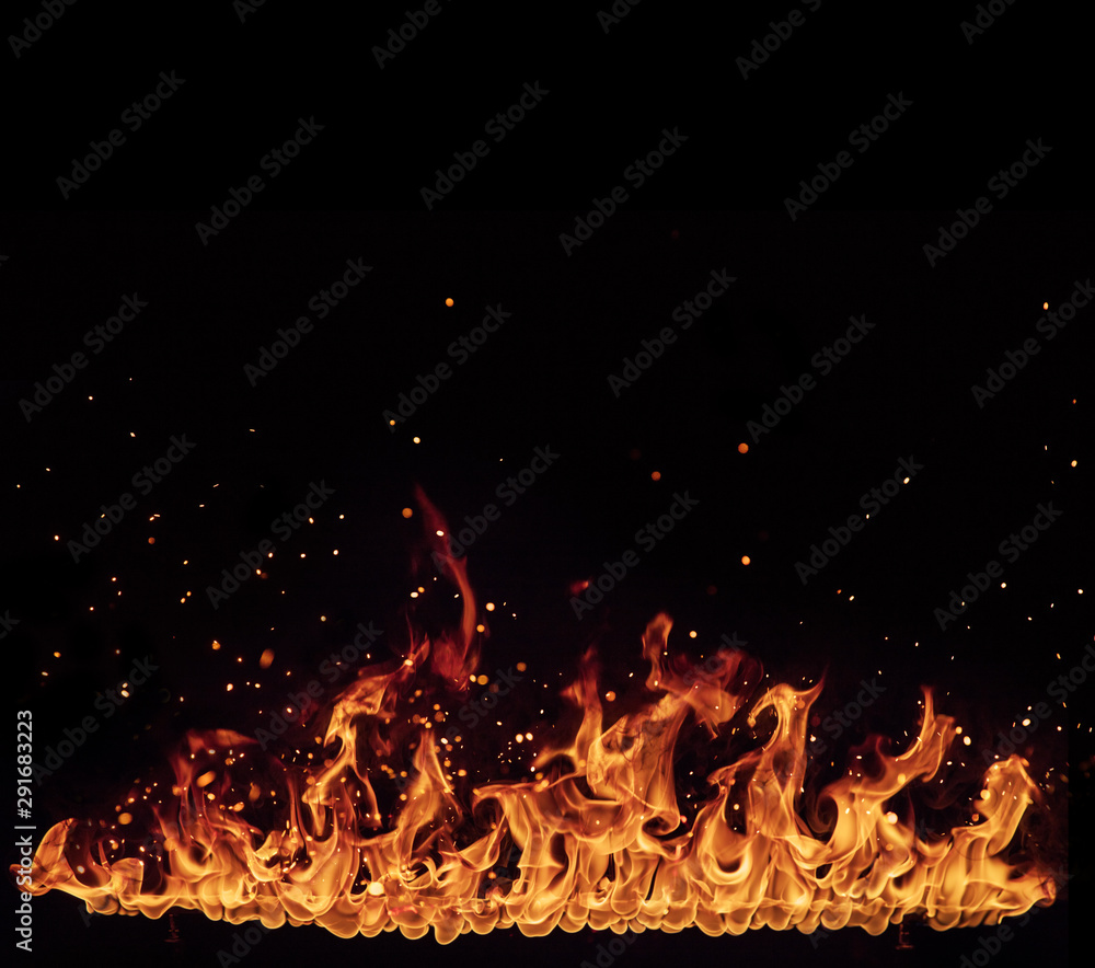 Texture of fire wall isolated on a black background. Stock Photo ...