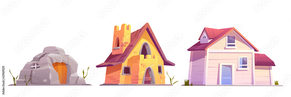 Evolution house architecture set. Dwellings time line from ancient ...