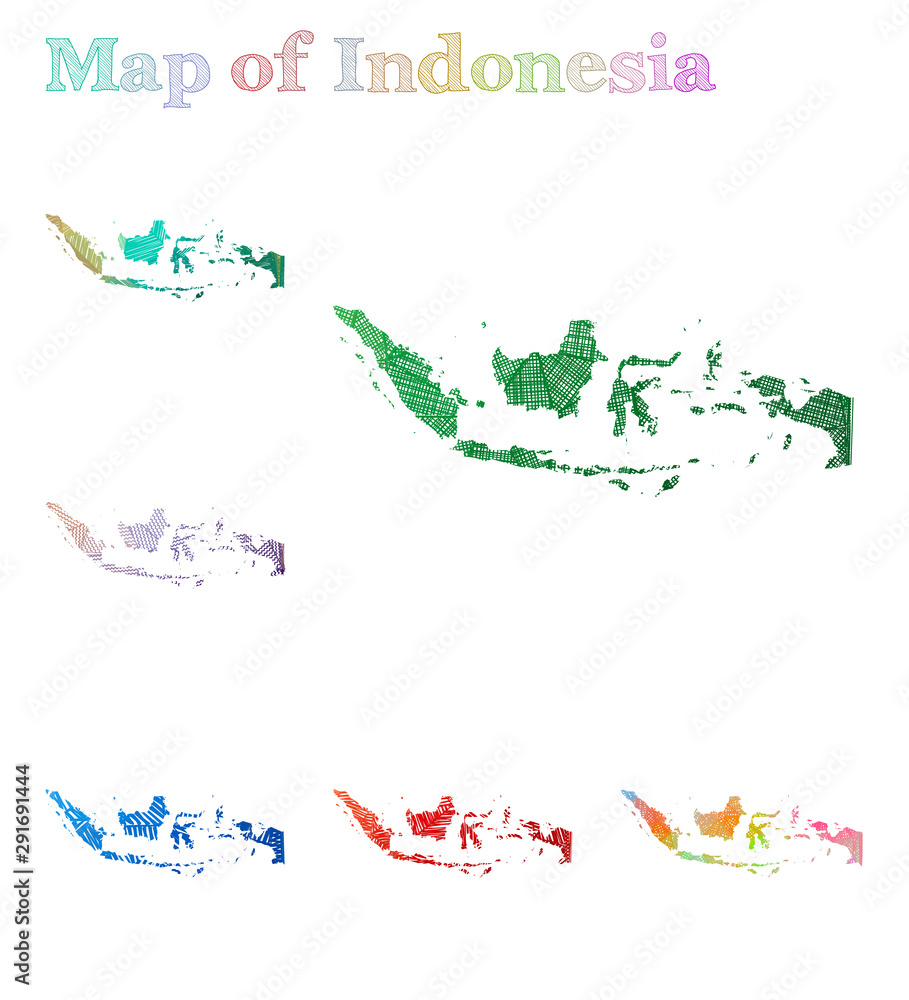 Hand-drawn map of Indonesia. Colorful country shape. Sketchy Indonesia ...