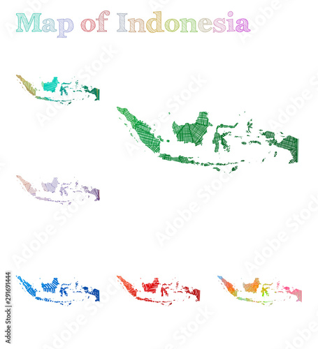 Hand-drawn map of Indonesia. Colorful country shape. Sketchy Indonesia ...