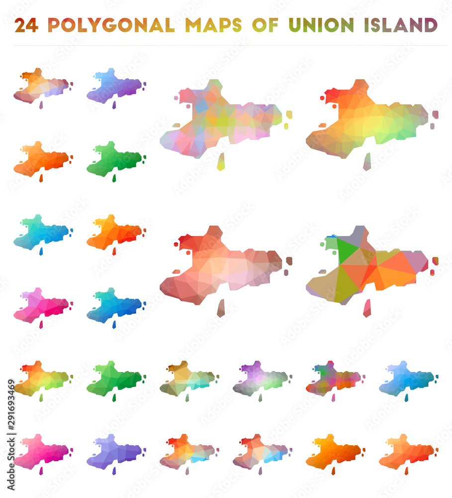 Vecteur Stock Set of vector polygonal maps of Union Island. Bright ...