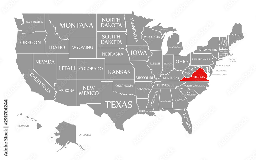 Virginia red highlighted in map of the United States of America Stock ...