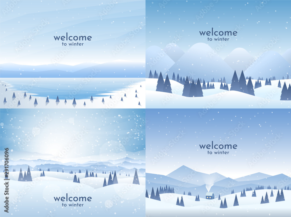 Vector illustration. Flat winter landscape. Simple snowy backgrounds ...