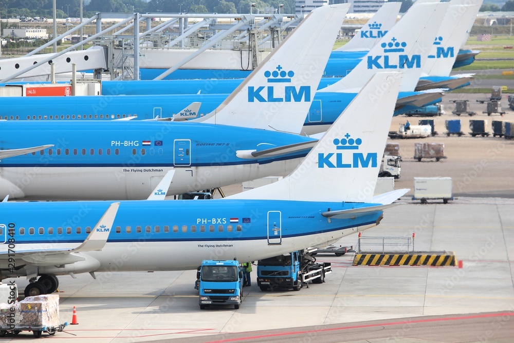 AMSTERDAM, NETHERLANDS - JULY 11, 2017: KLM Airlines fleet at Schiphol ...