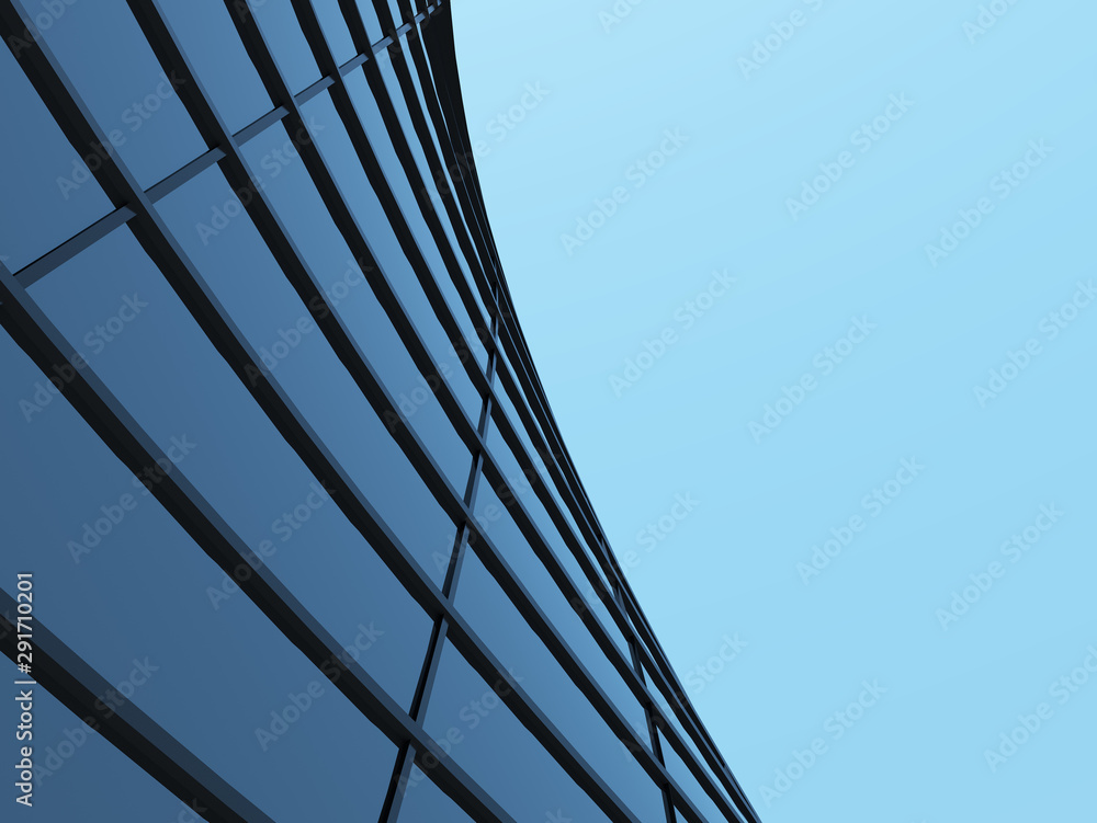 Perspective of high rise building and dark steel window system with ...