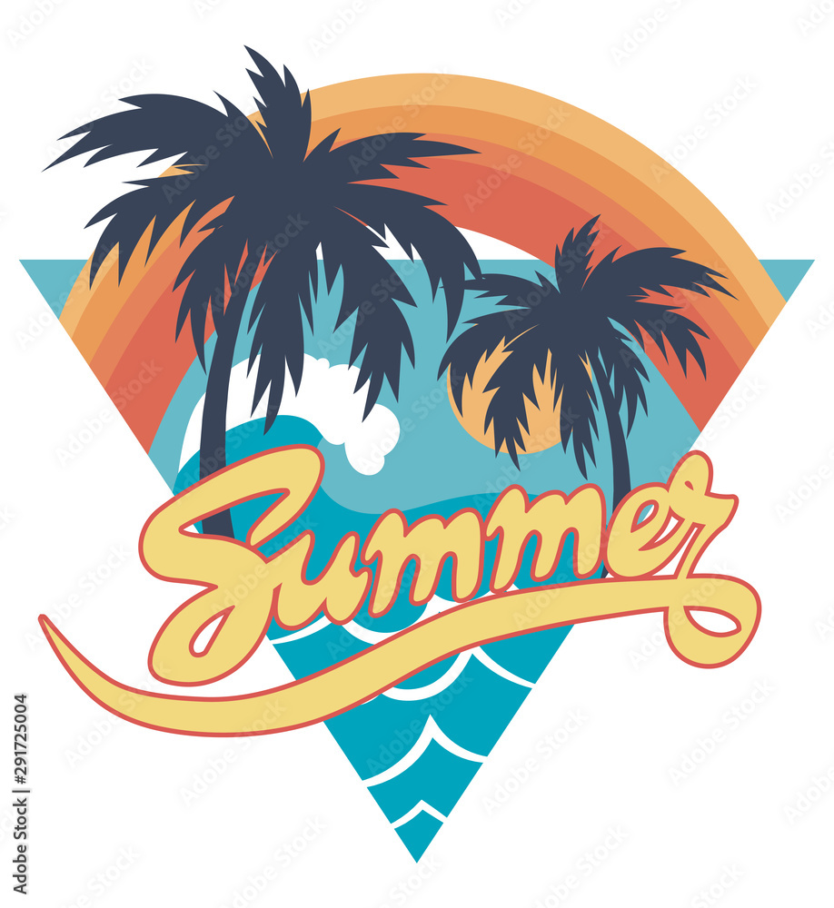 Beach with palm trees for a print on a tee. Vector illustration of a ...