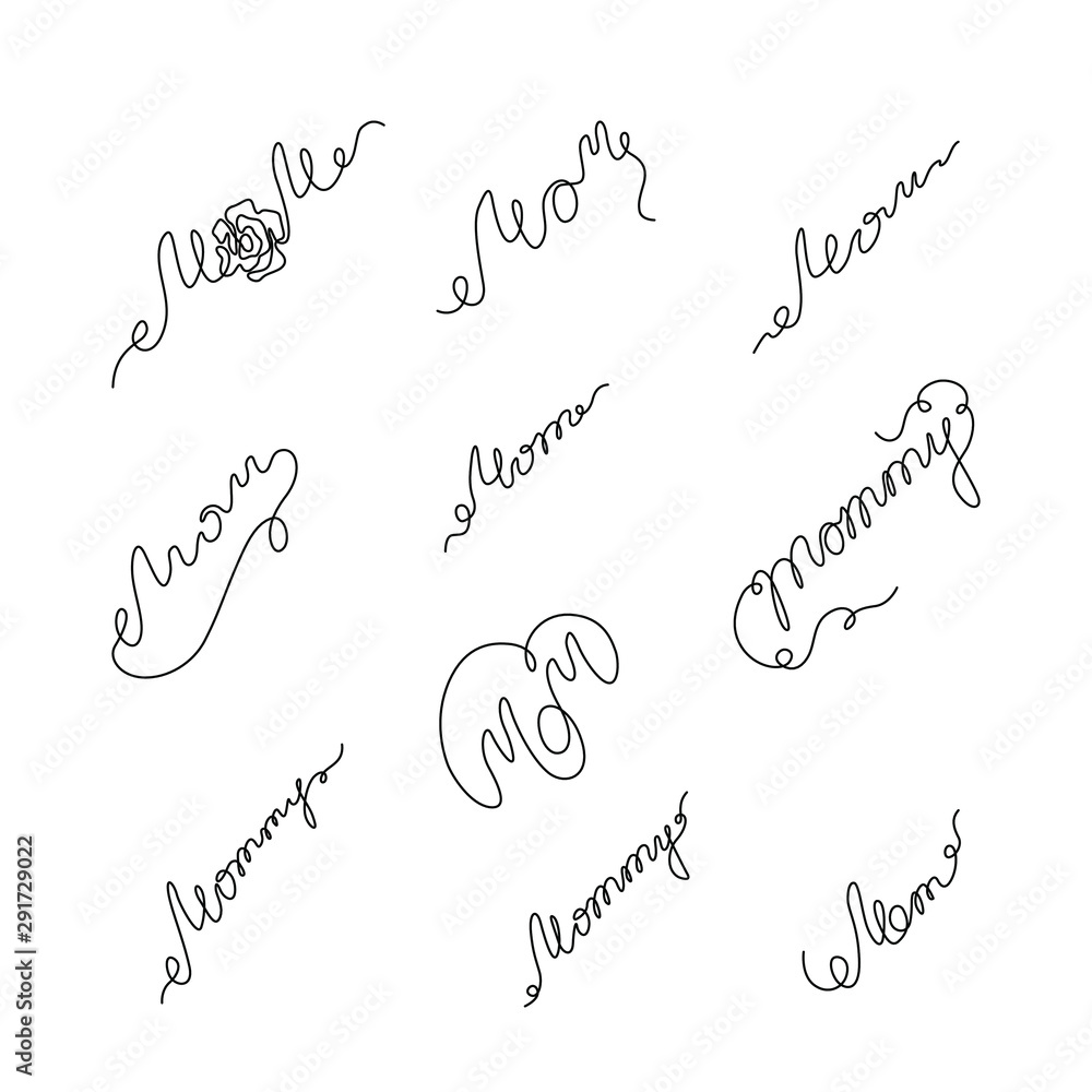 Mom inscriptions set continuous line drawing, tattoo, print for clothes ...
