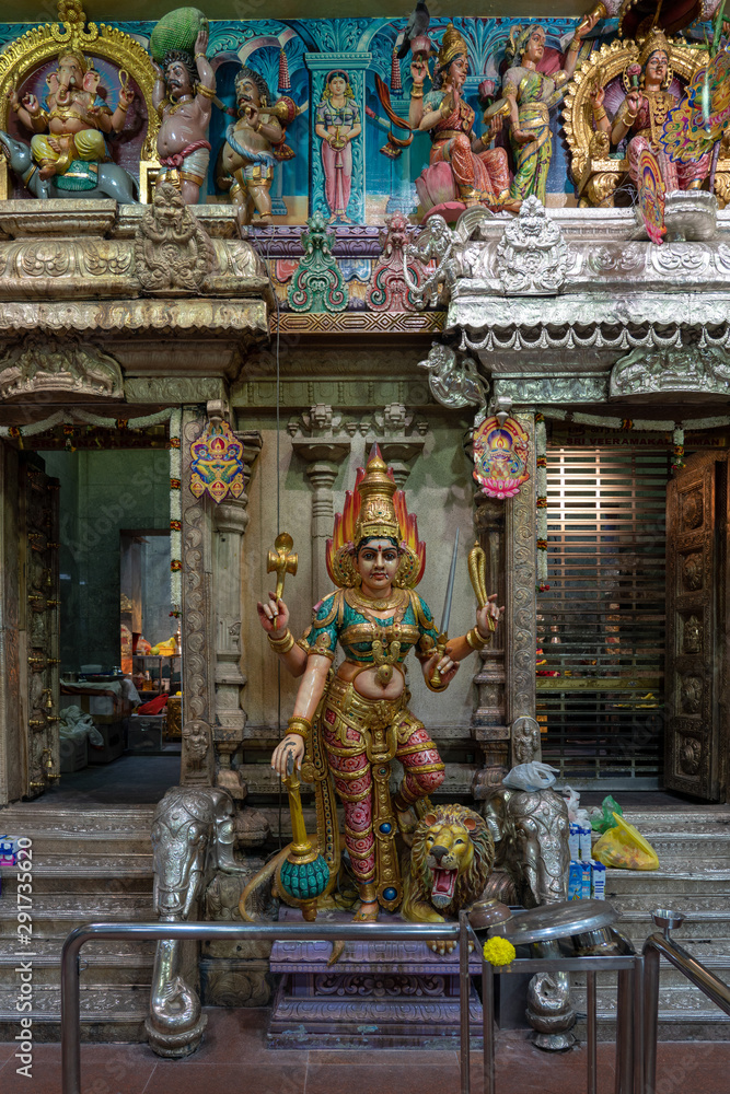 Colourful statues of Hindu religious deities adorning at Sri ...