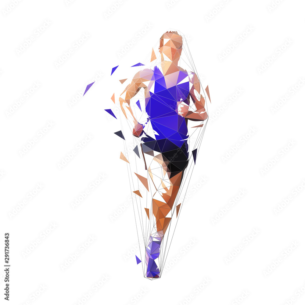 Runner, front view isolated polygonal vector illustration, abstract ...