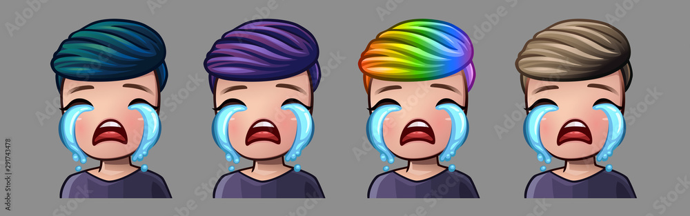 Emotion icons crying boy for social networks and stickers. Vector ...