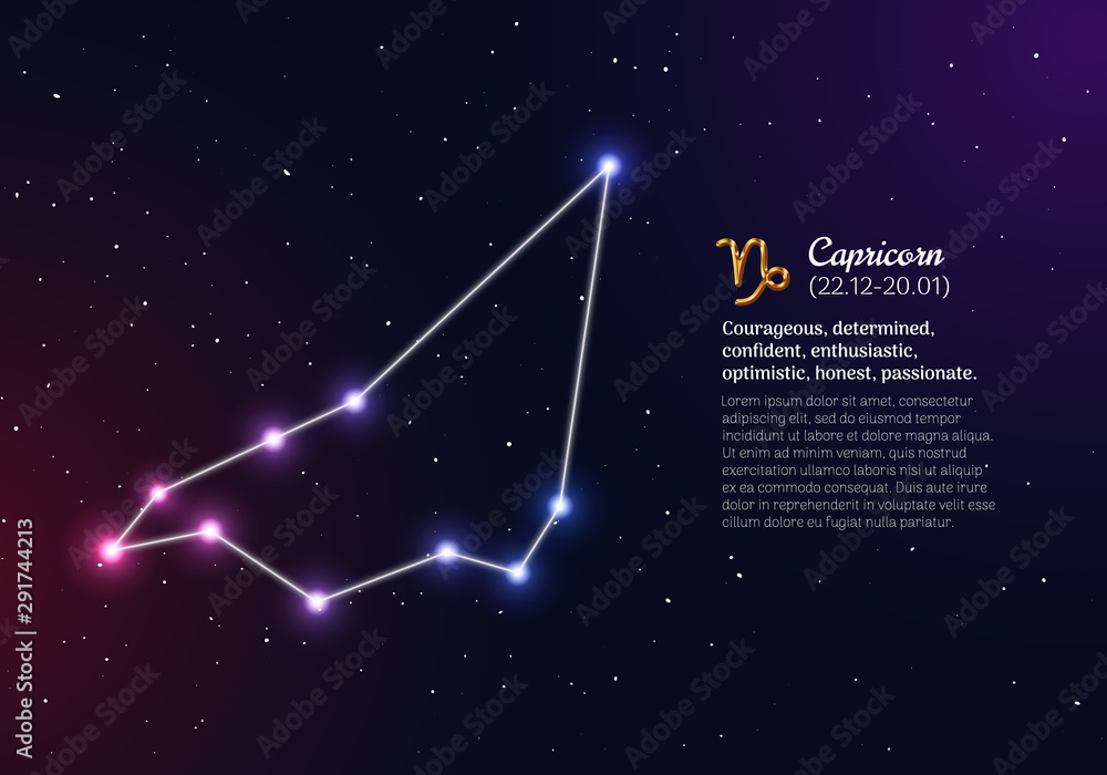 Capricorn zodiacal constellation with bright stars. Capricorn star sign ...