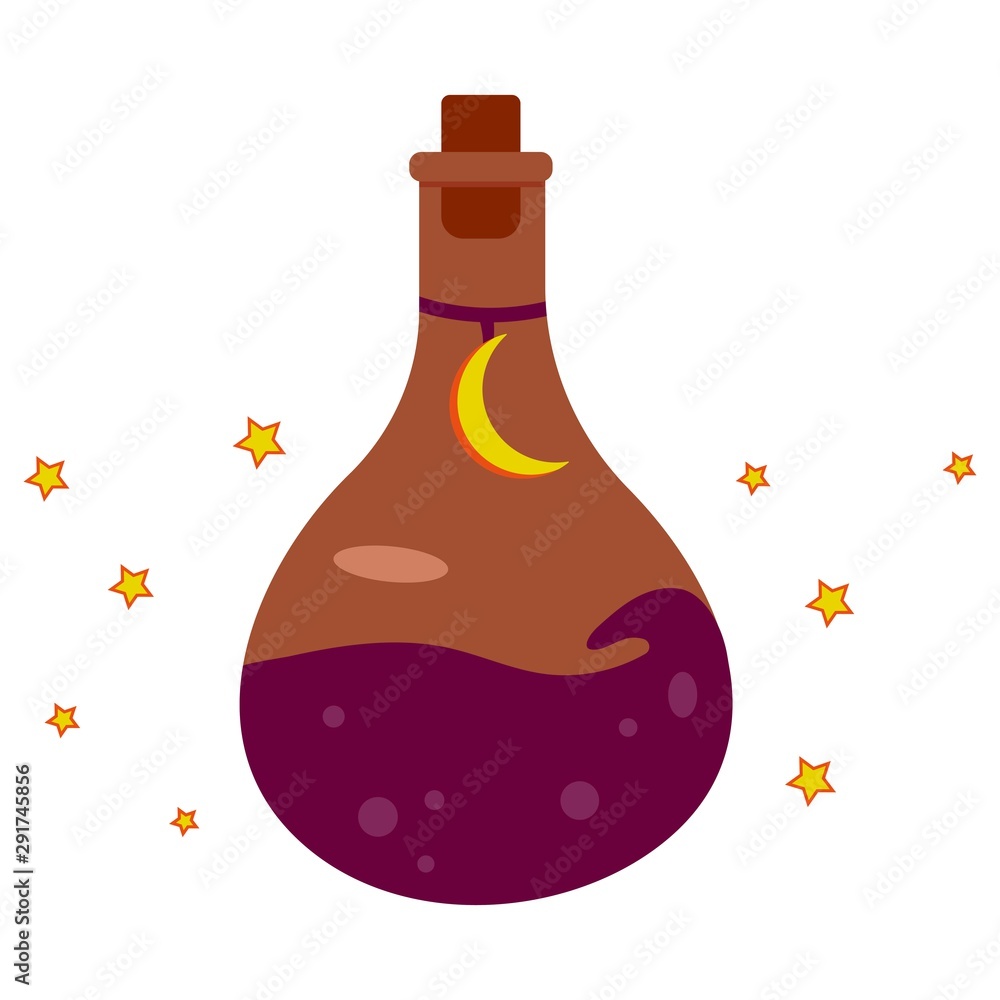 Magic potion in a bottle, witchcraft. Game icon of magic elixir. Design for app user interface ...