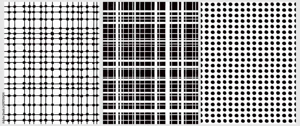 Set of 3 Hand Drawn Irregular Geometric Patterns. White Grid Isolated ...