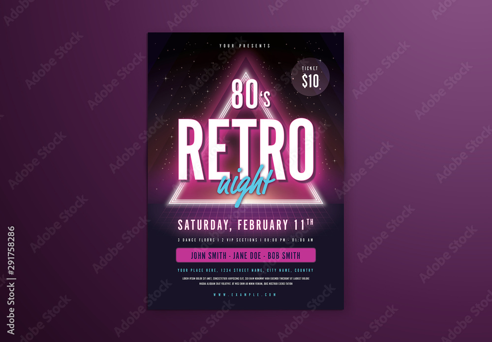 Purple Neon Retro Event Flyer Layout with Triangle Stock Template ...