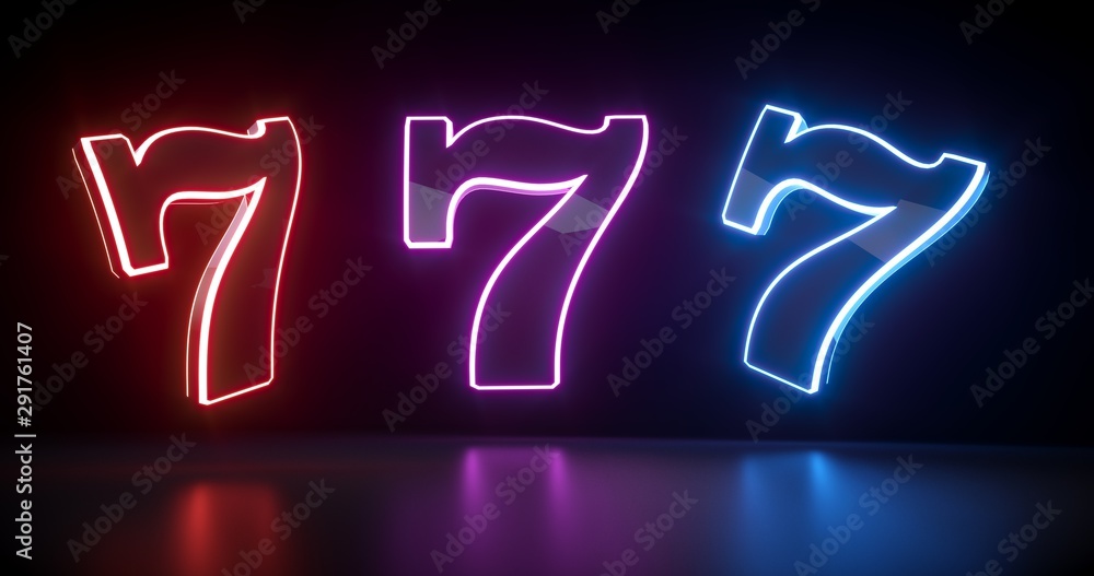 777 Slot Sign With Futuristic Neon Lights Isolated On The Black ...