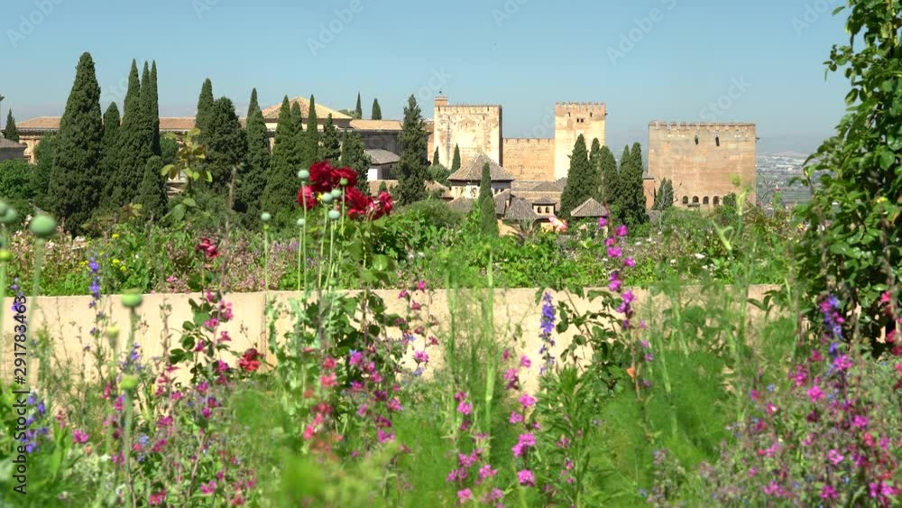 Panoramic sight in Granada with the Alhambra palace as seen from the ...