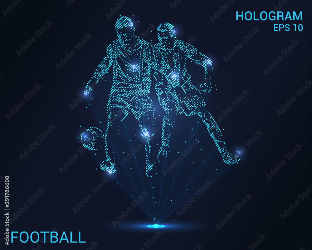 Hologram football. Holographic projection of soccer. Flickering energy ...