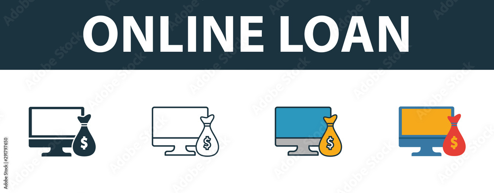 Online Loan icon set. Premium symbol in different styles from fintech ...