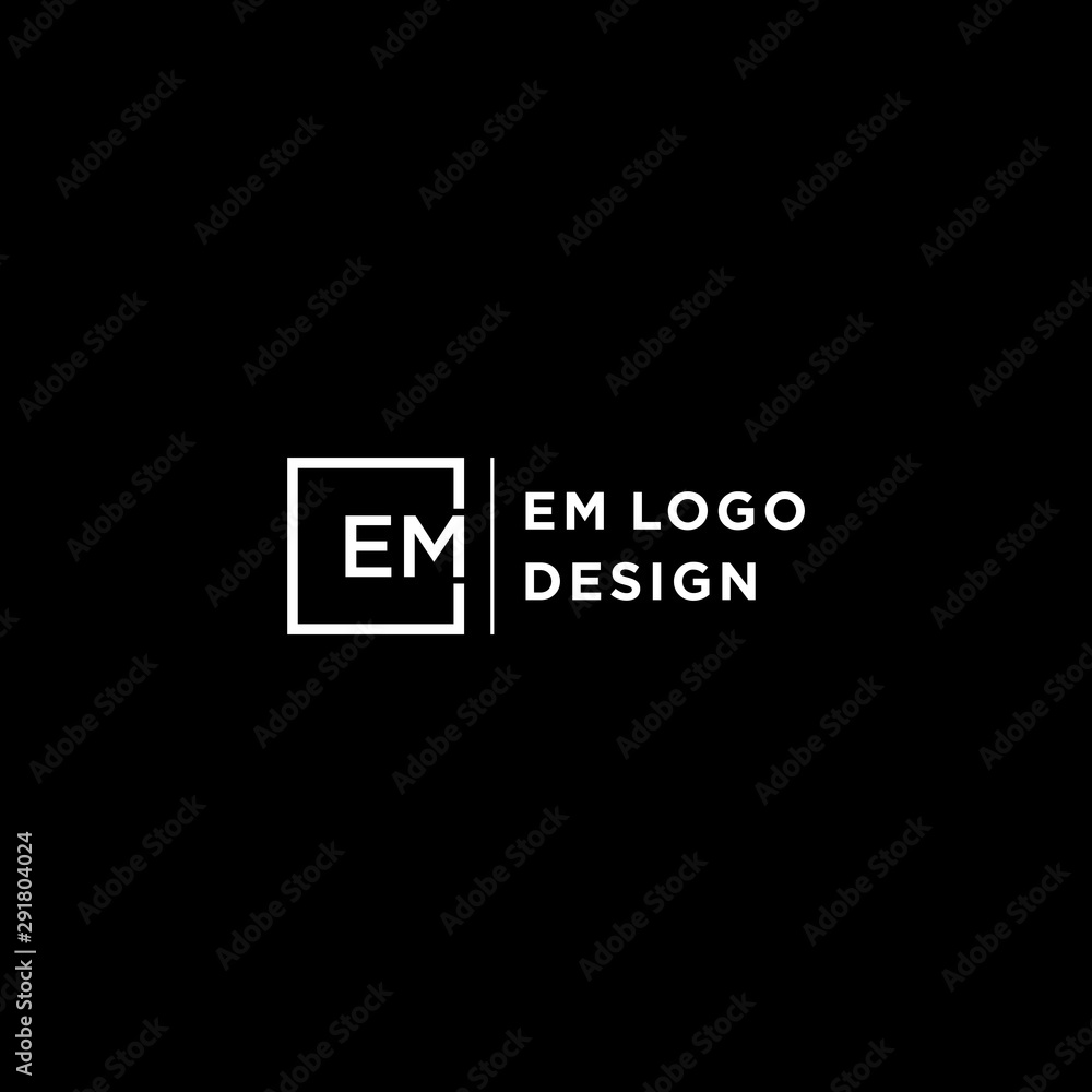 EM Letter Logo Design with white square and Sans Serif Font Vector ...